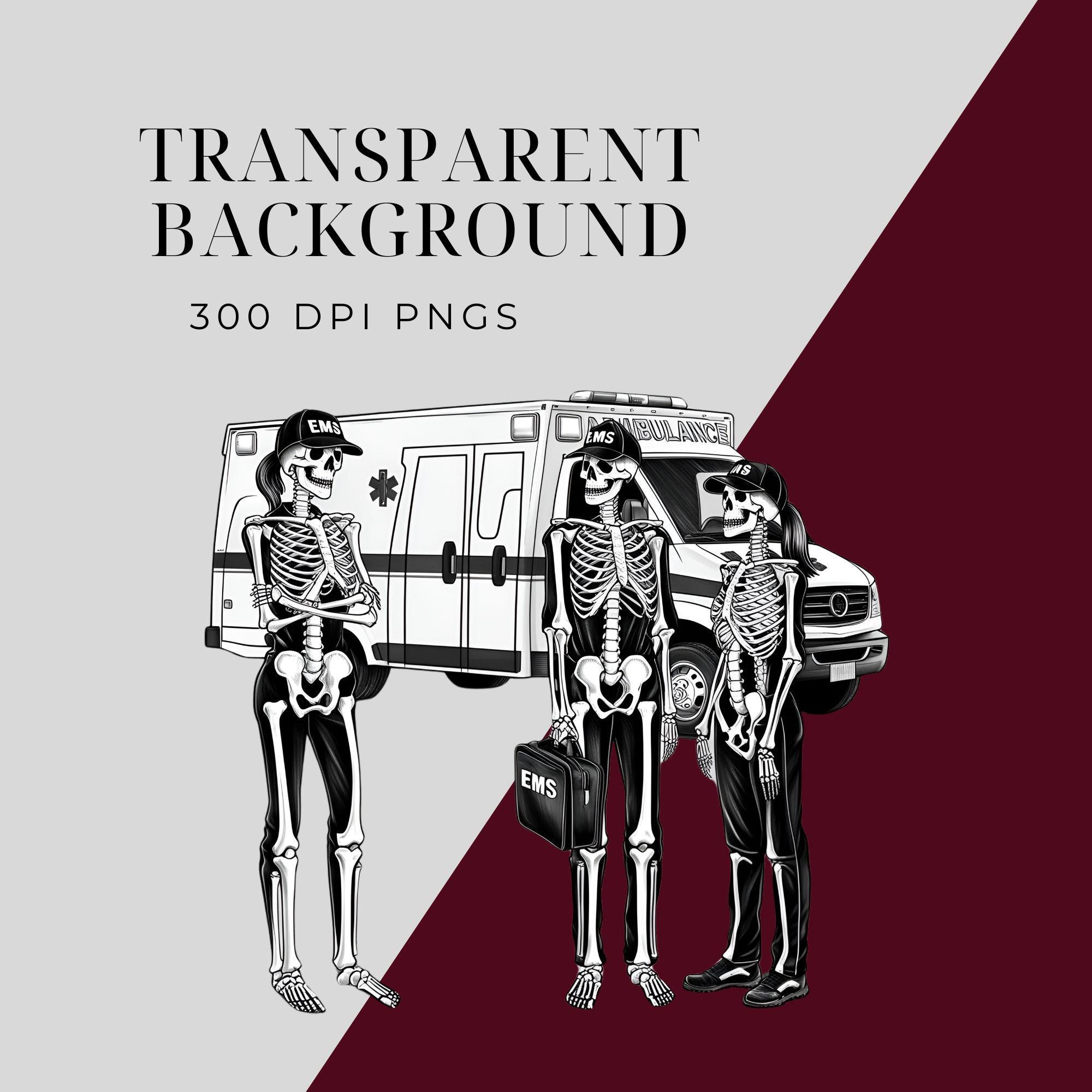 EMS Skeletons Clipart Pack for Paramedic and EMT Designs, 12 Funny ...