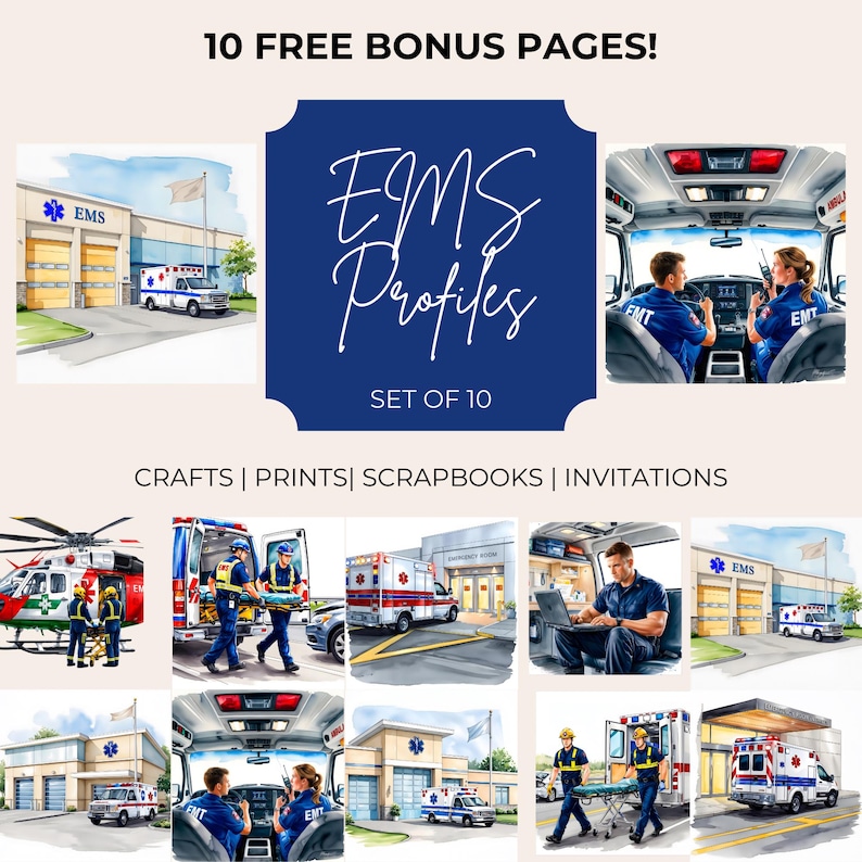 EMS Profiles Clipart Pack, 57 Watercolor Pngs + 10 Bonus Pages, EMT ...