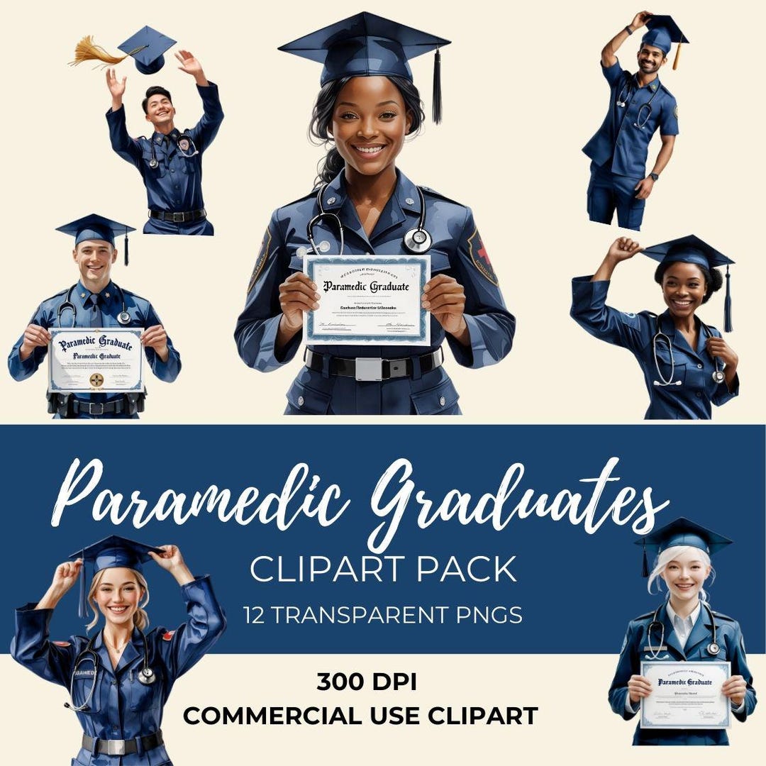 Watercolor Paramedic Graduate Clipart Pack With Diverse Students, 12 ...