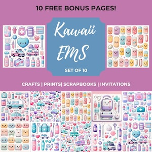Kawaii EMS Clipart Bundle PNG | 48 Transparent 300 Dpi Cute Medical ...