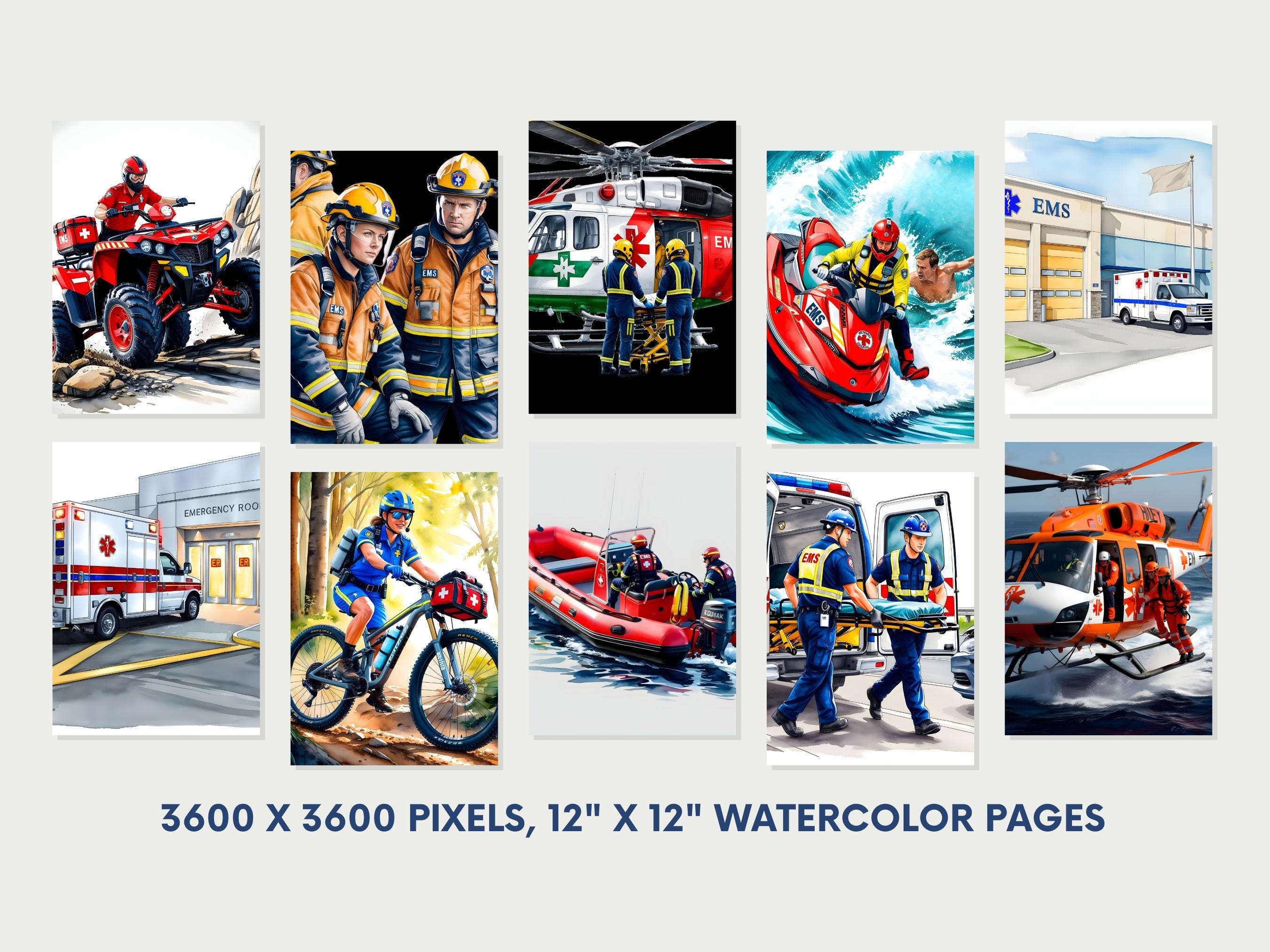 20 Watercolor EMS Digital Backgrounds, EMT Paramedic Scrapbook Paper ...