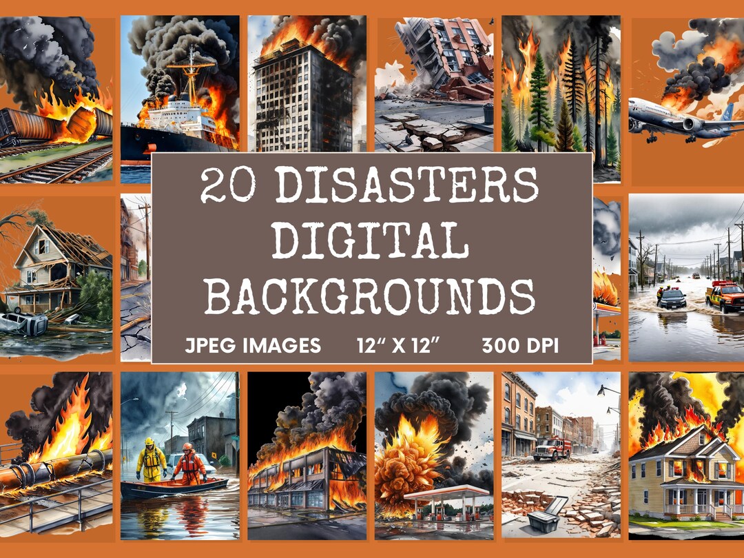 20 Watercolor Disasters Digital Backgrounds, Natural and Man-made ...