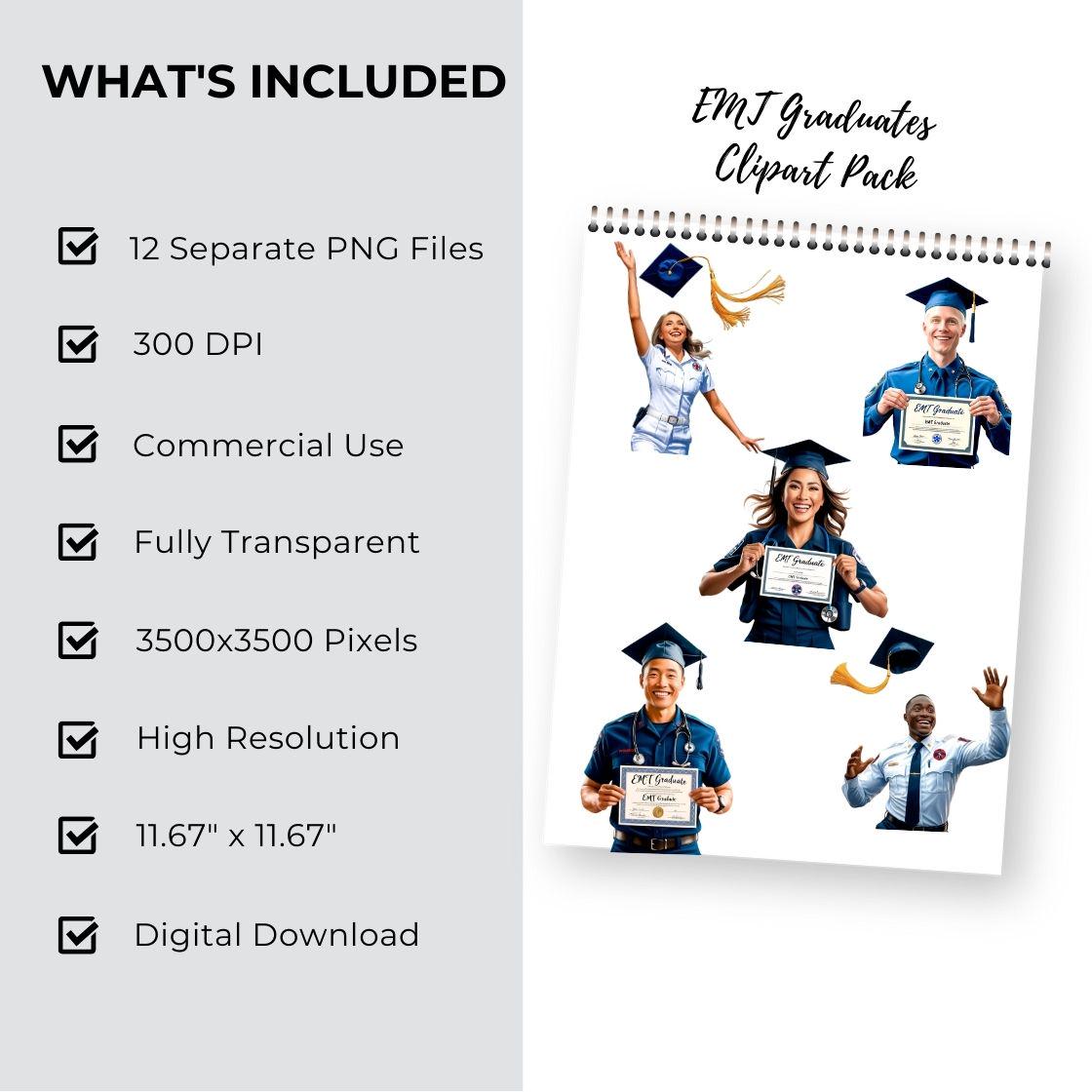 Watercolor EMT Graduate Clipart Pack With Diverse Students, 12 EMT ...