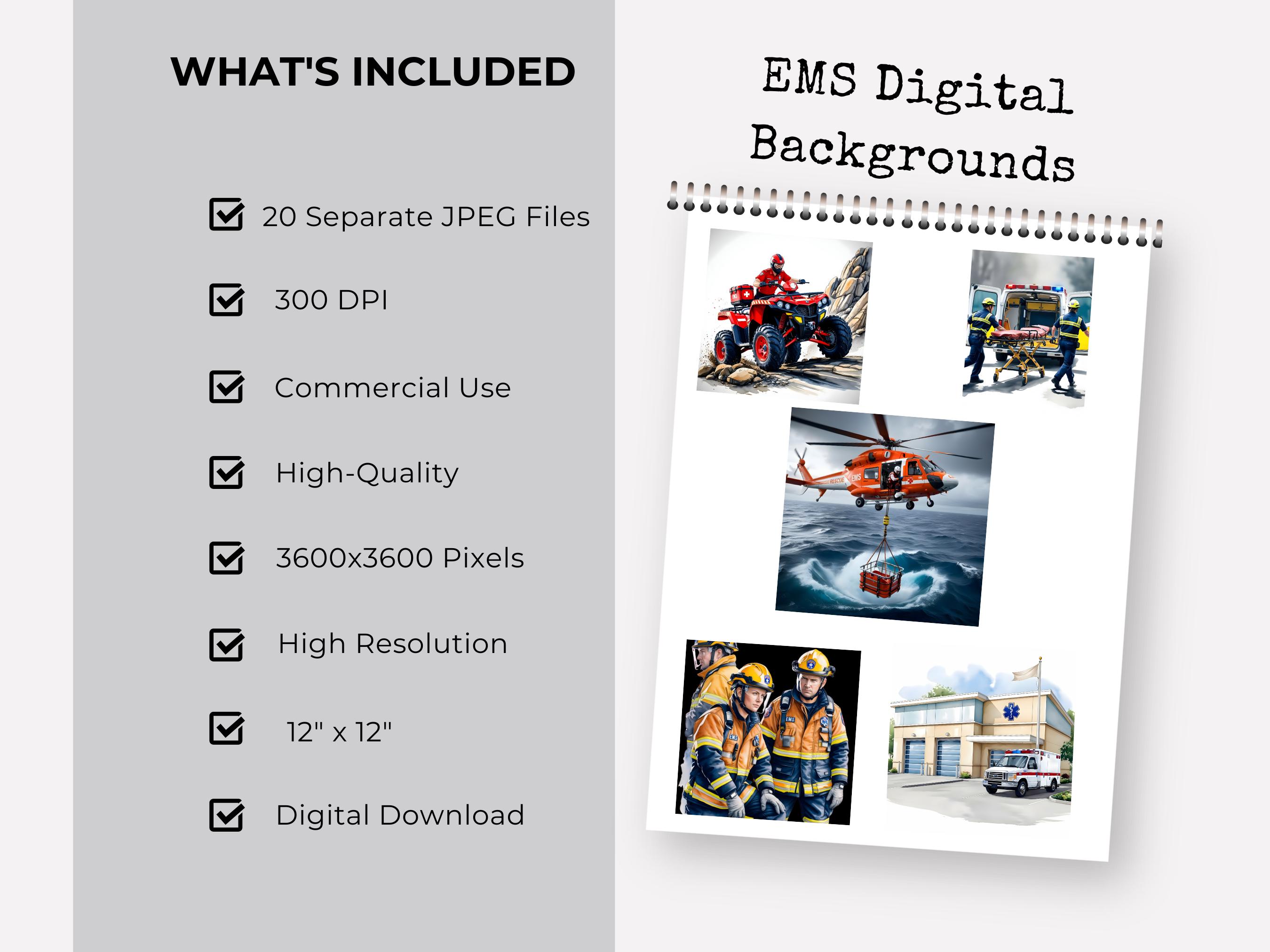 20 Watercolor EMS Digital Backgrounds, EMT Paramedic Scrapbook Paper ...