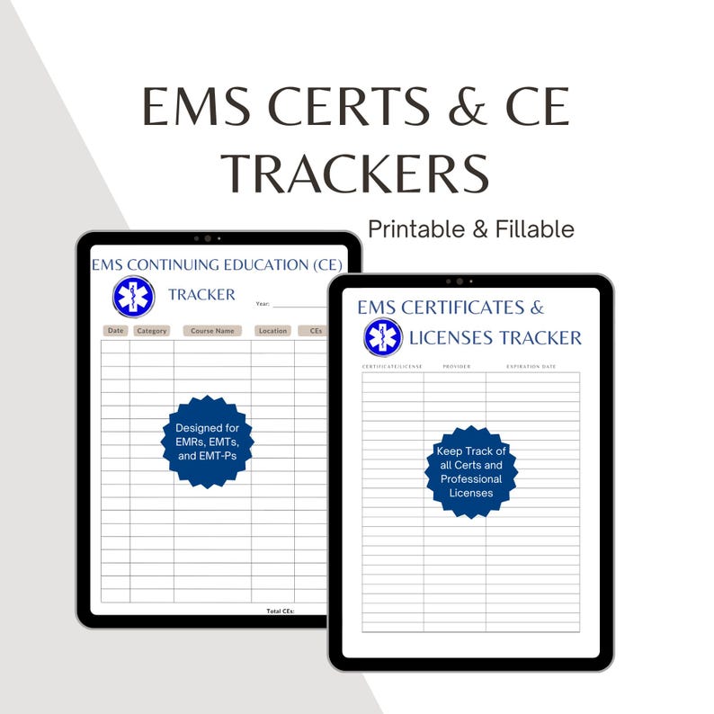 EMS CE Tracker and Certifications Organizer | Printable Licenses ...