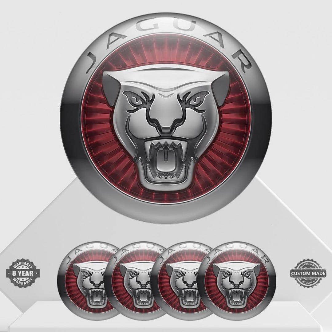 4 X Jaguar Center Wheel Caps, 3D Print All Sizes Domed Silicone Sticker ...