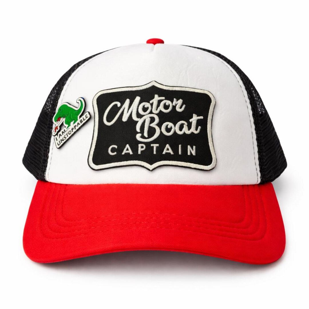 Motor Boat Captain Trucker Hat: Funny Boating Patch, Lake Life ...