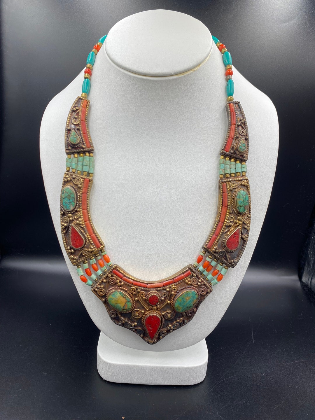Vintage Nepali Tibetan Beautiful Design Necklace With Turquoise and ...