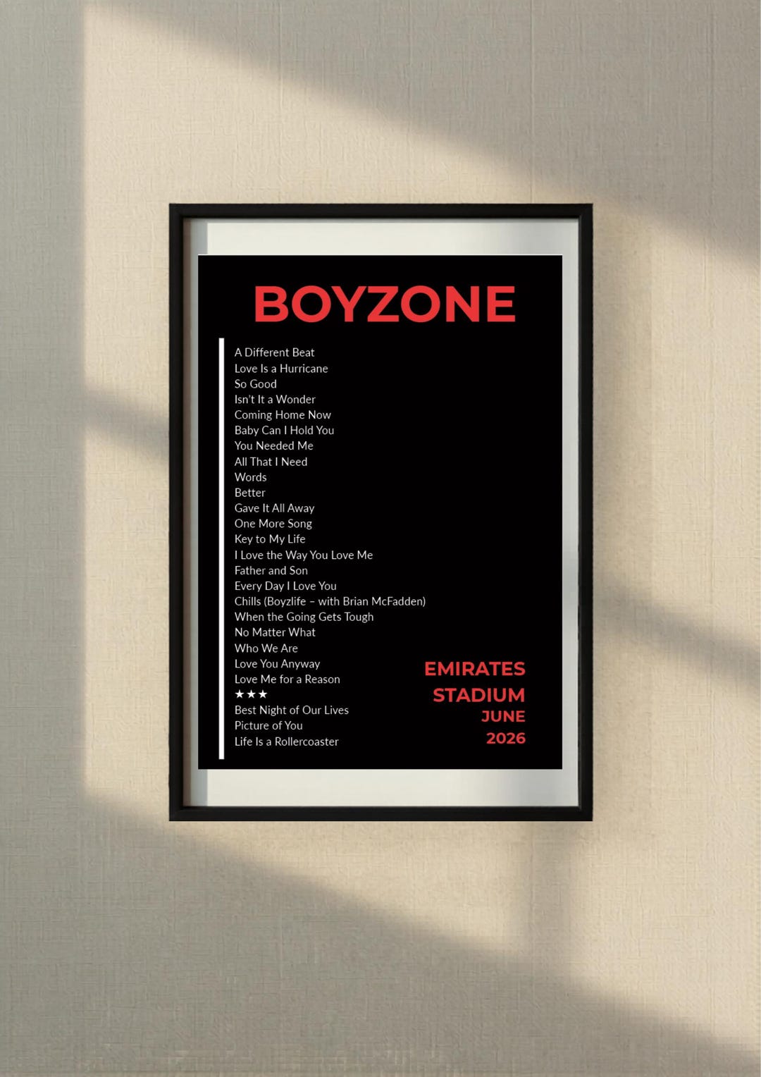 Boyzone 2026 Setlist Poster Print – UK Gig Concert Tour Live Set List ...