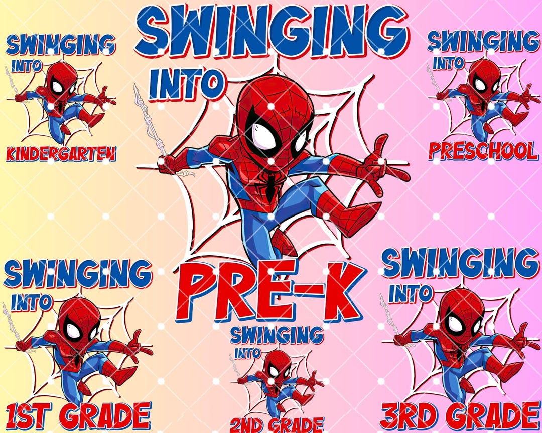 Spiderman Swinging Into Pre-k Png, Spiderman Back to School Png, Bundle ...