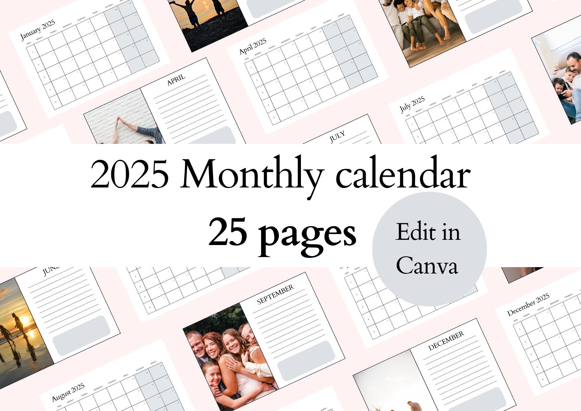 2025 Monthly Calendar, Printable Calendar, Digital Download, Canva ...
