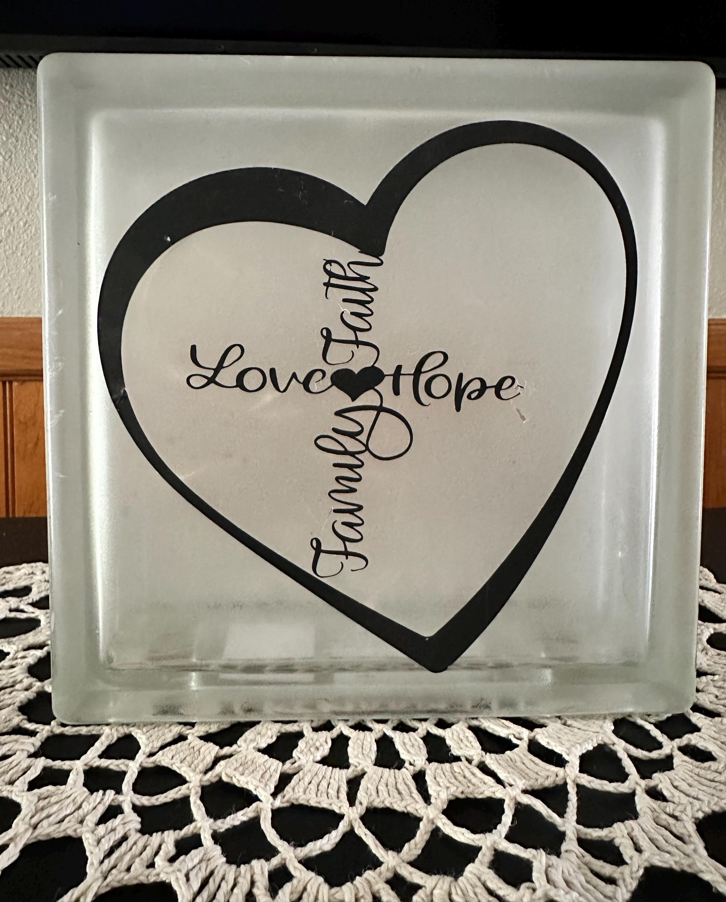 Glass Block, Glass Block With Heart, Glass Cube, Lighted Glass Block ...