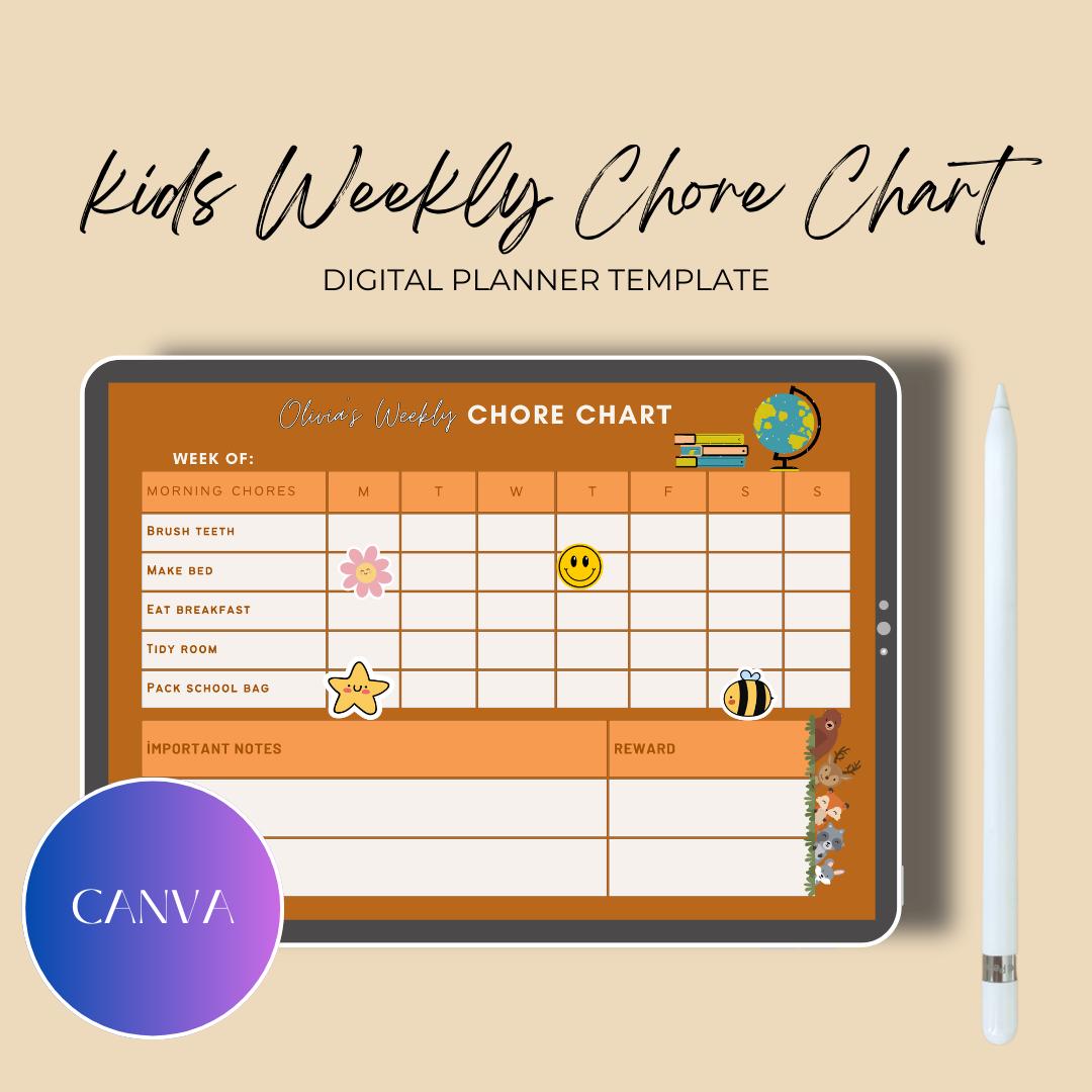 Editable Weekly Chore Chart for Kids Printable Kids Daily Weekly ...