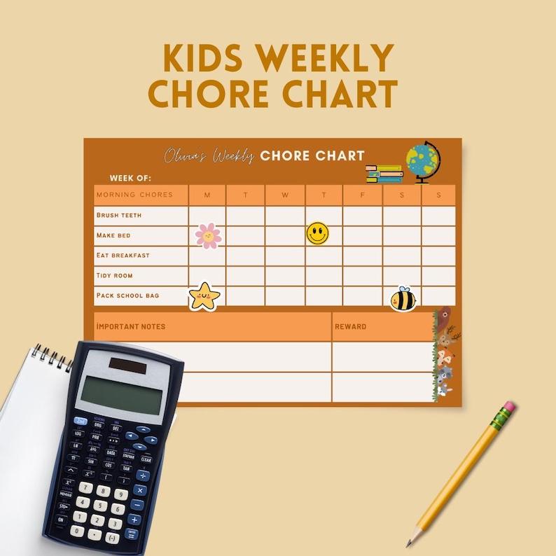 Editable Weekly Chore Chart for Kids Printable Kids Daily Weekly ...