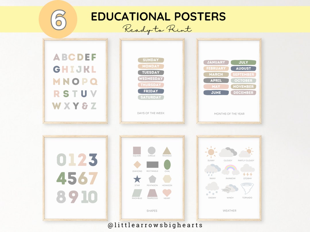 Educational Posters Bundle, Alphabet, Numbers, Days, Weeks, Shapes ...