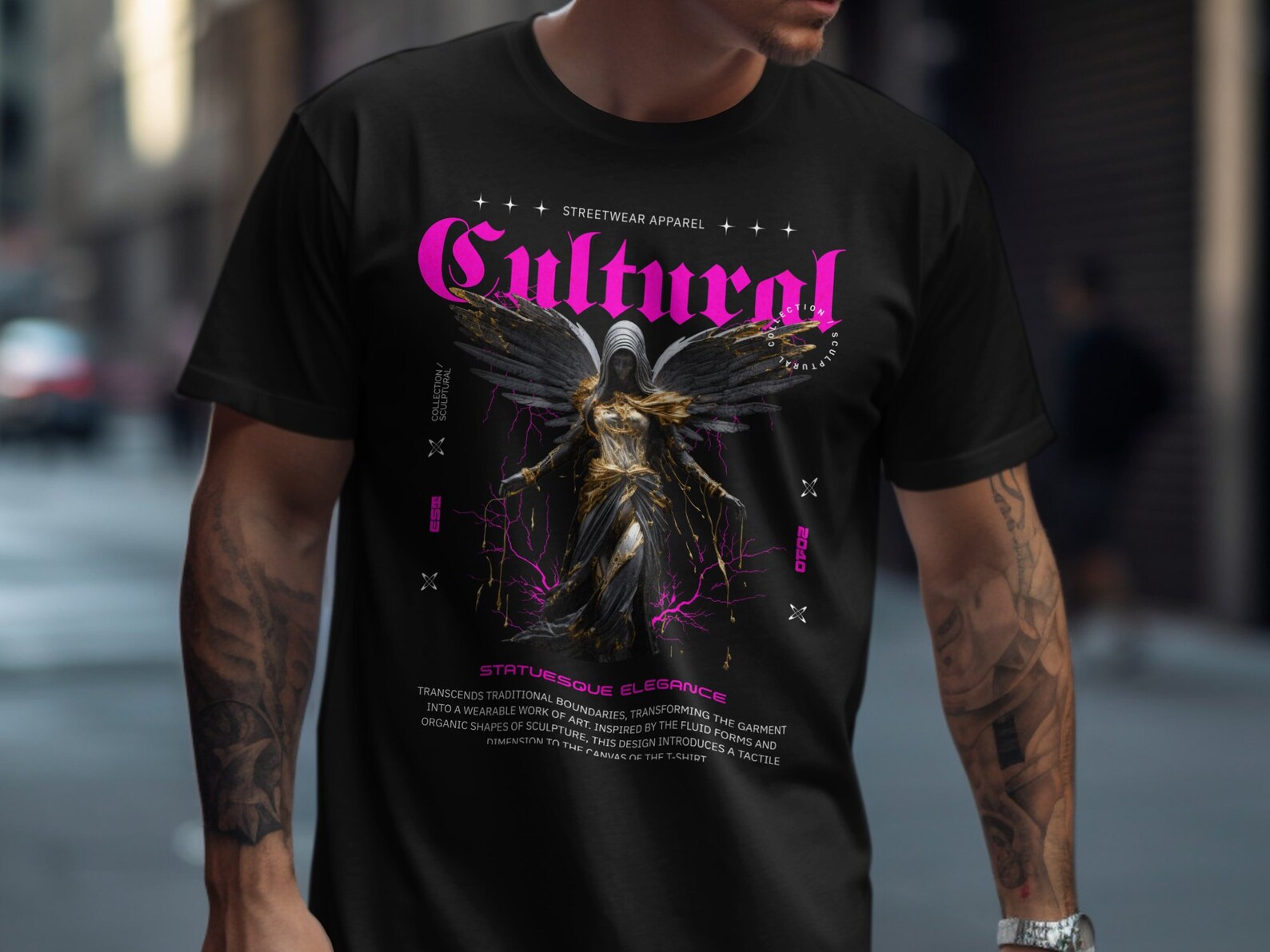 Gothic Angel Statue Graphic Tee Cultural Streetwear Statement Shirt ...