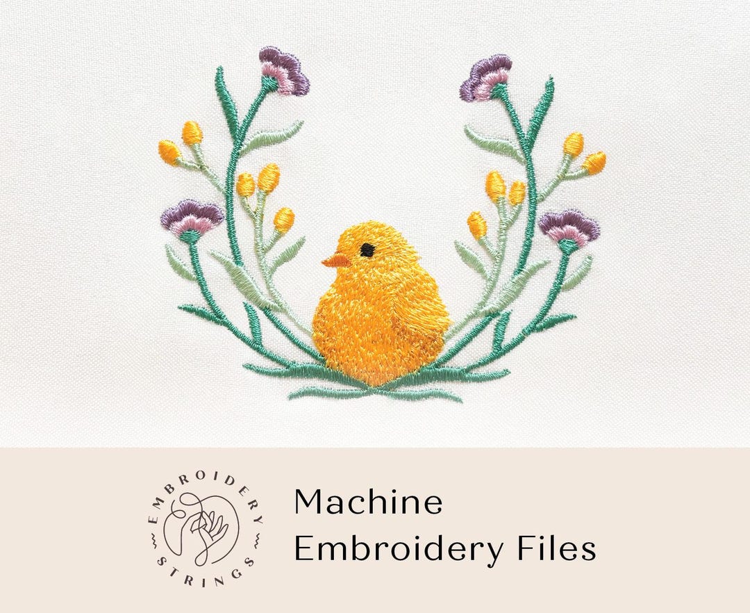 Floral Easter Chick Embroidery Design - Digital Machine Embroidery File ...