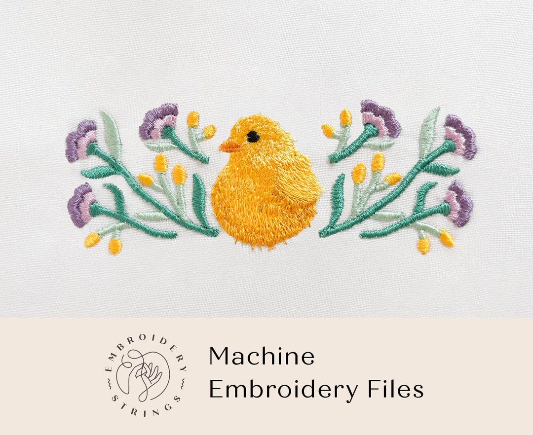Floral Easter Chick Embroidery Design - Cute Spring Chick With Flowers ...