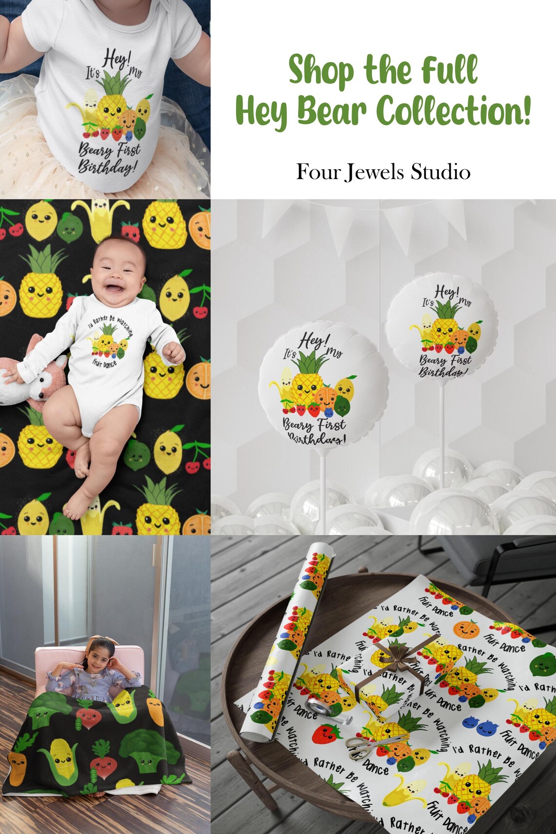 Hey Bear Baby Sensory Dancing Fruit Christmas Wrapping Paper Baby's ...