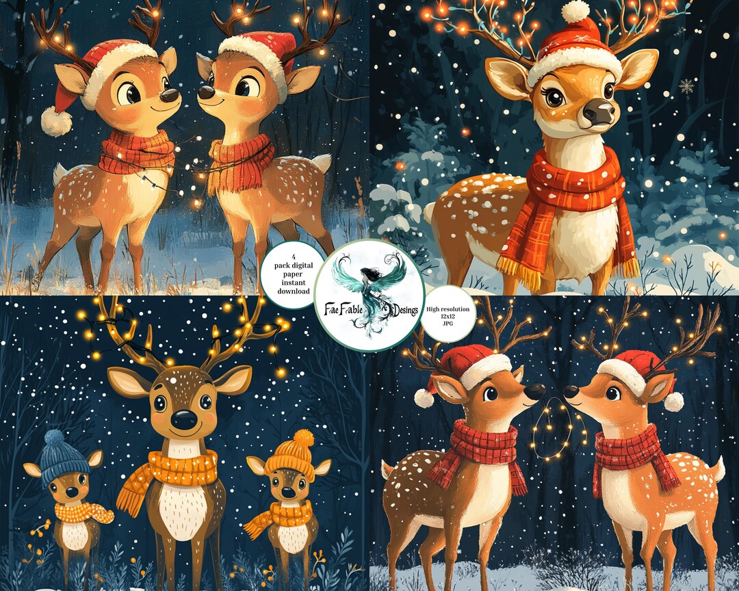 Reindeer Digital Paper Christmas Scrapbook Paper Holiday DIY Crafts ...