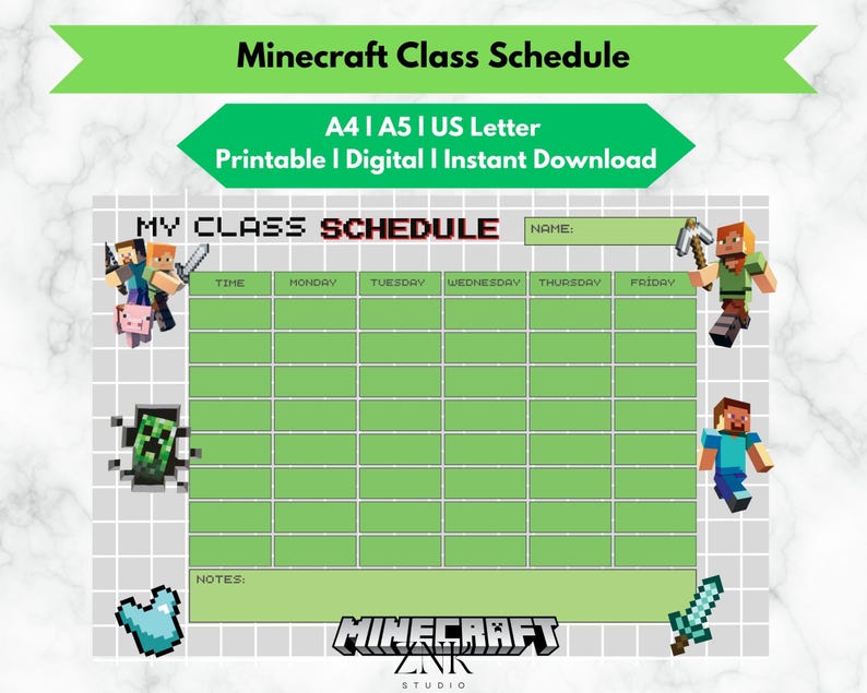 School Schedule Minecraft for Kids Printable & Digital Use Gifts for ...