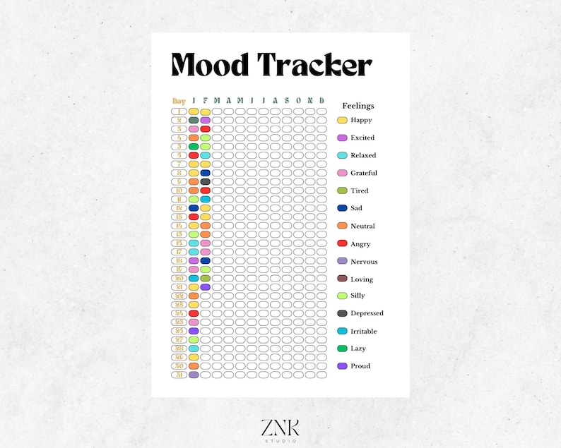 Feeling Tracker Printable Mood Tracker Journal Page Monthly Daily ...