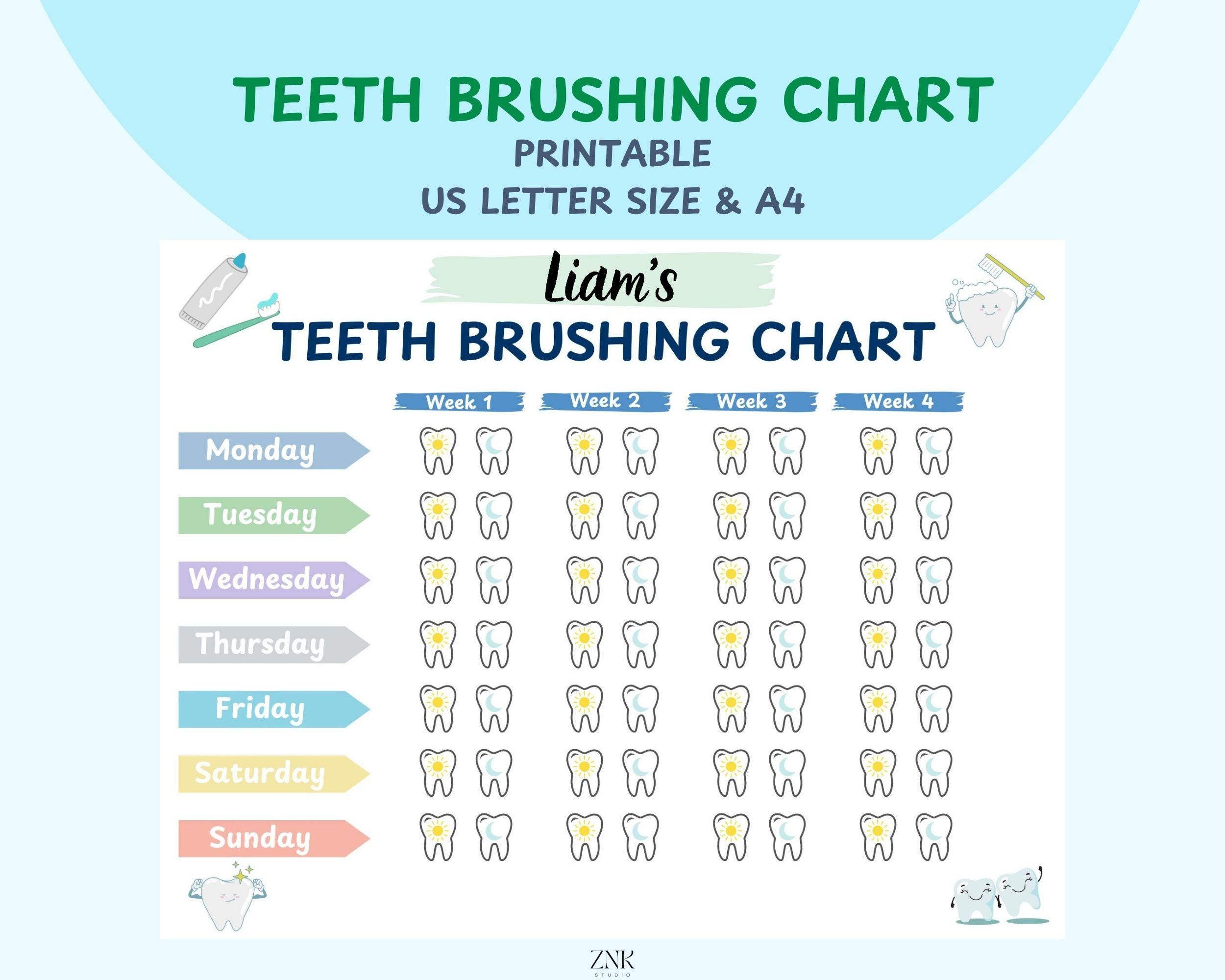 Teeth Brushing Chart for Kids, Teeth Brushing Reminder, Tooth Chart ...