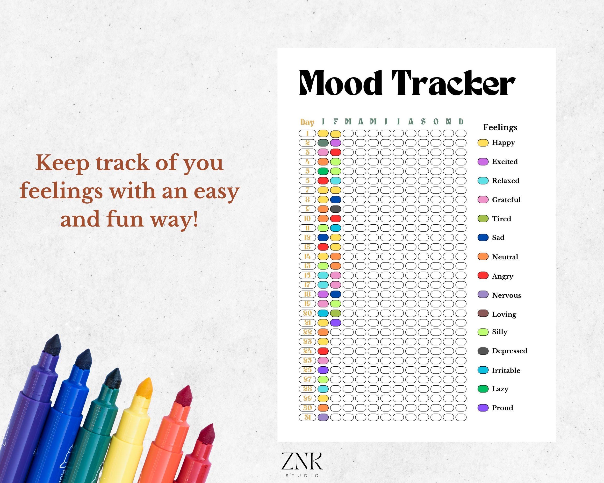 Feeling Tracker Printable Mood Tracker Journal Page Monthly Daily ...