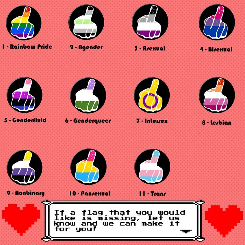 Pride Flag Middle Finger 1 Inch Pin Button Pinback Multiple Flags ...