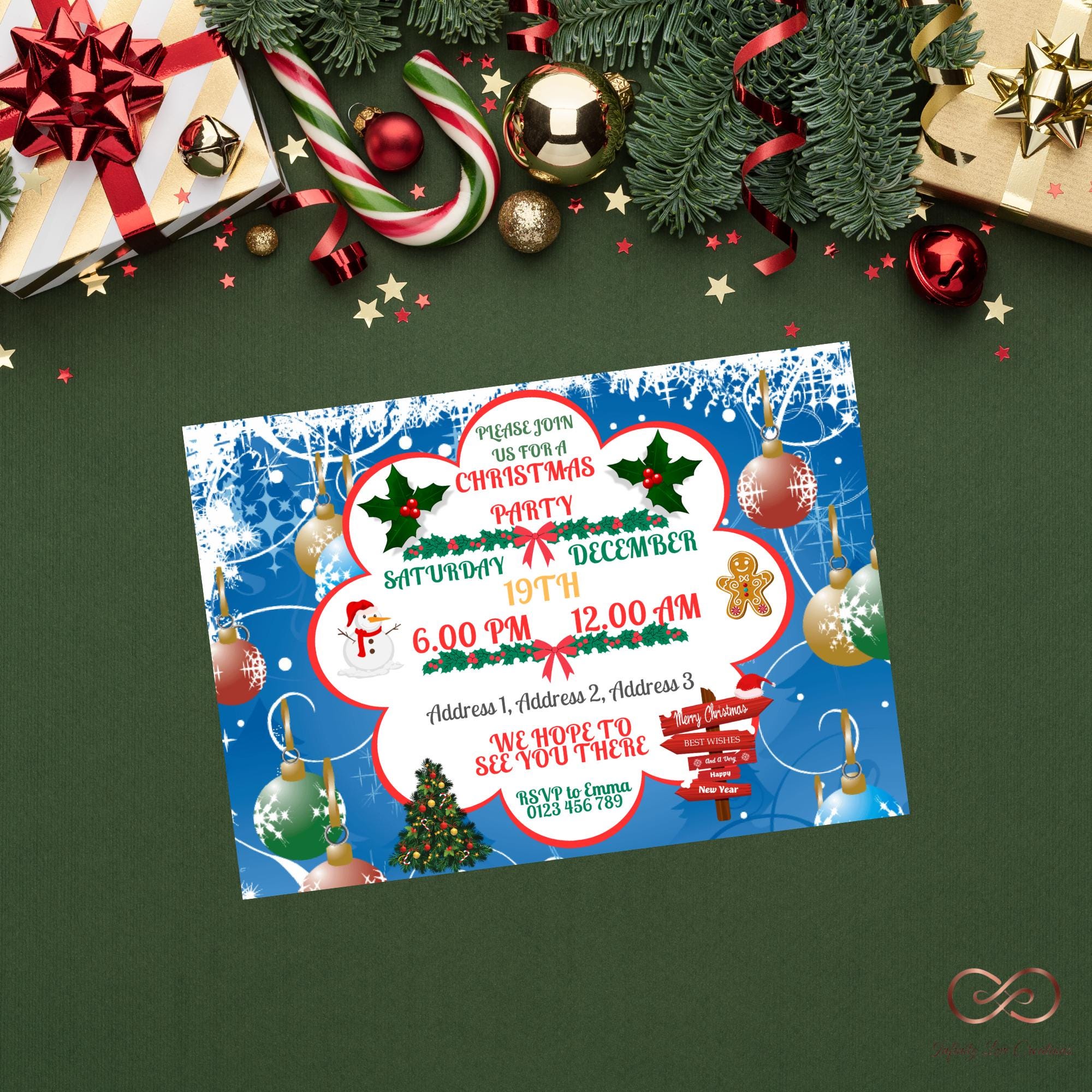 Christmas Invitation Editable Template - Customizable Holiday Party ...