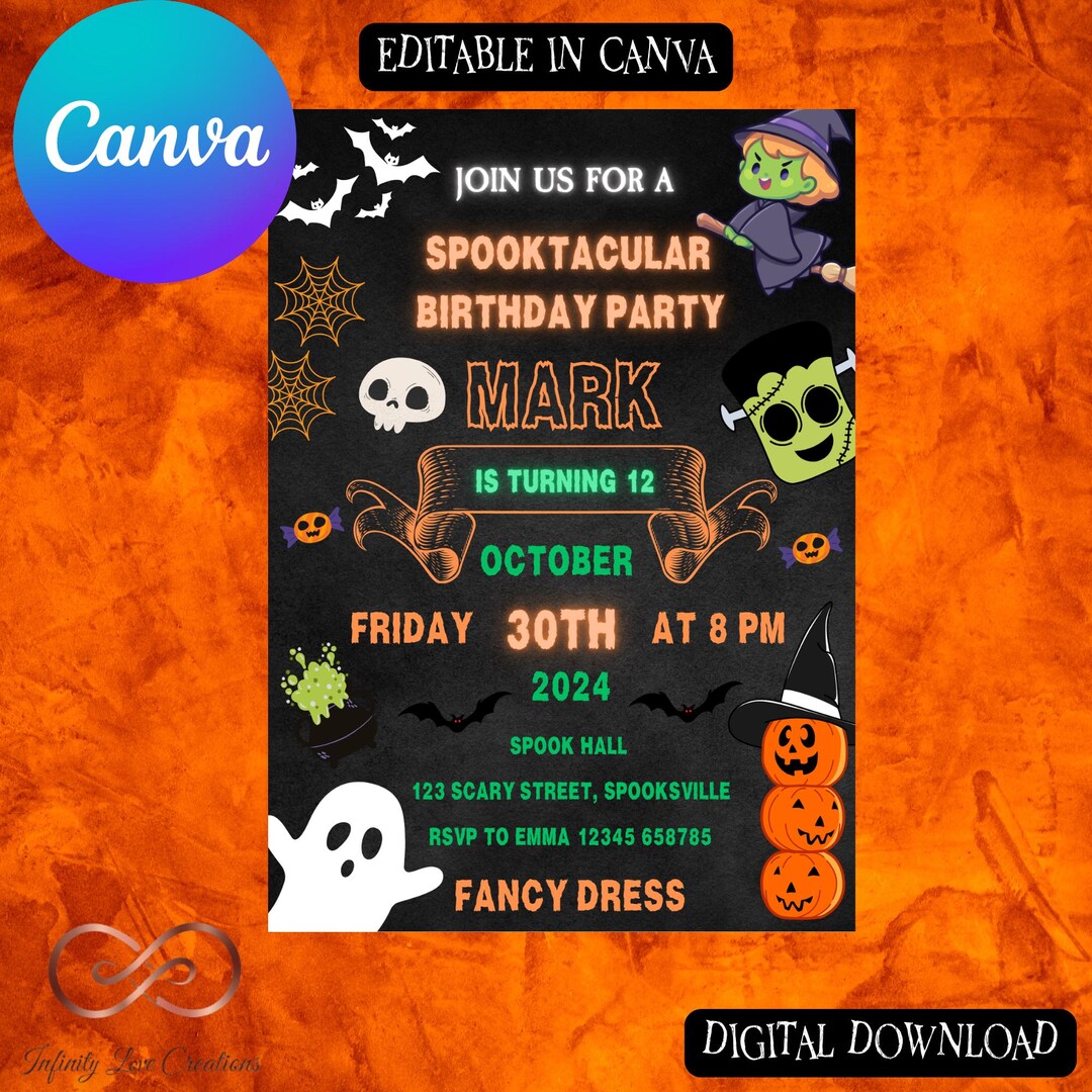 Editable Halloween Themed Invitation Canva Template 5x7 Printable ...