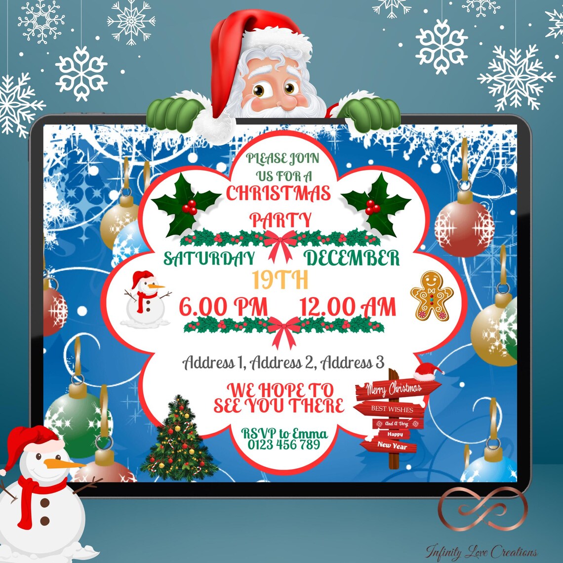 Christmas Invitation Editable Template - Customizable Holiday Party ...