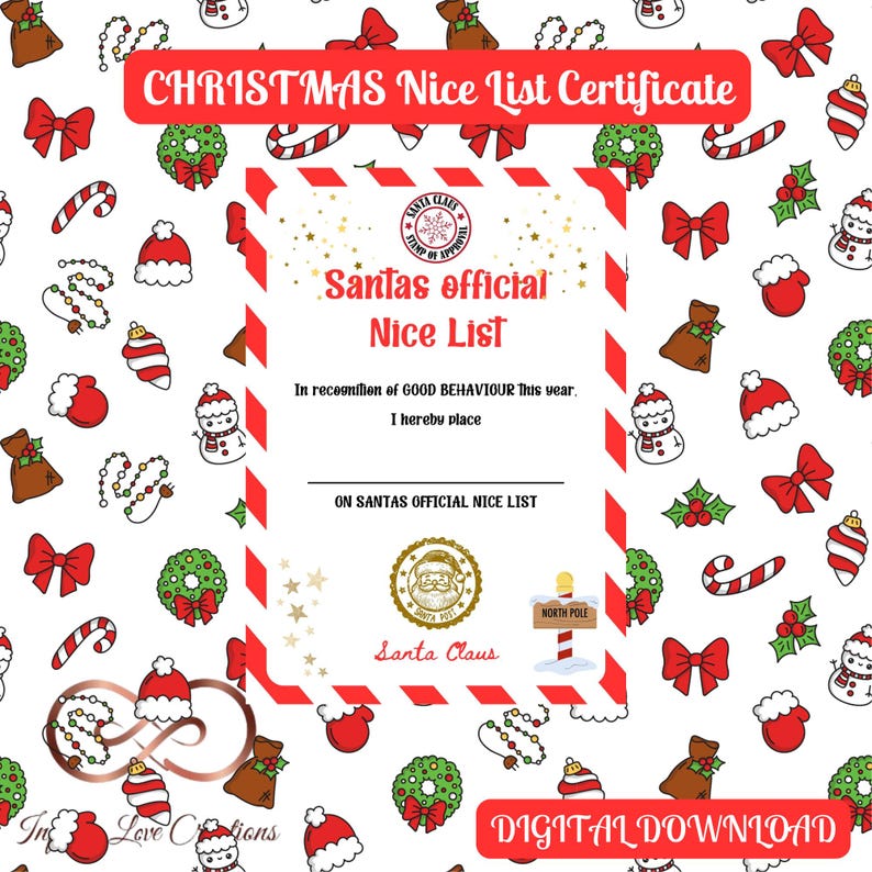 Santa's Nice List Certificate Printable - Custom Christmas Certificate ...