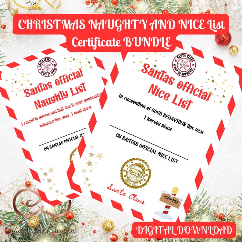 Santa's Naughty & Nice List Certificate Bundle - Printable Christmas ...