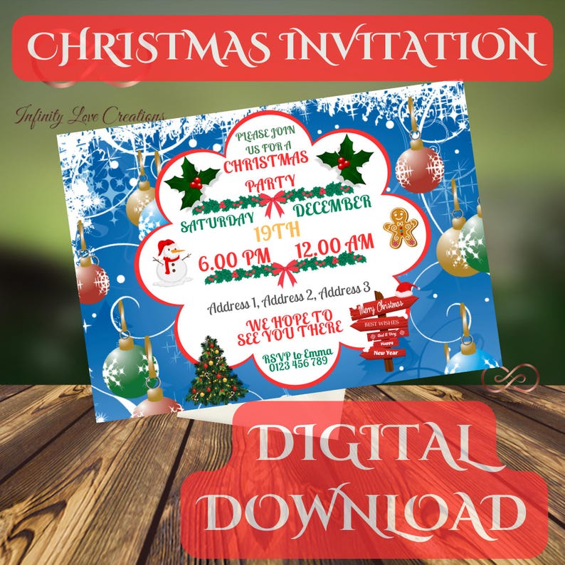 Christmas Invitation Editable Template - Customizable Holiday Party ...