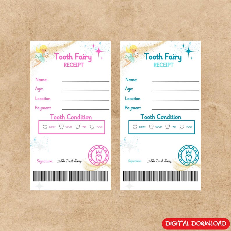 Magical Tooth Fairy Certificate & Receipt Bundle - Blue, Pink Designs ...