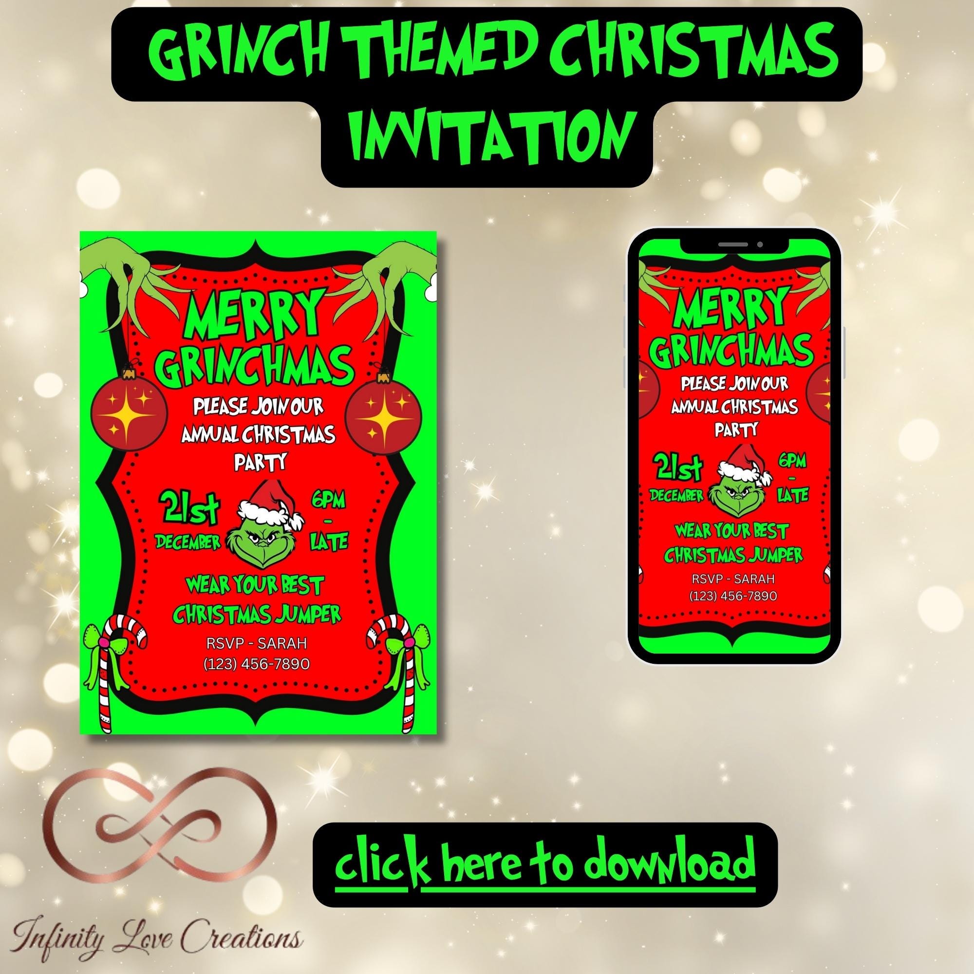 Editable Grinch Christmas Party Invitation: Canva Template (5x7 Inch ...