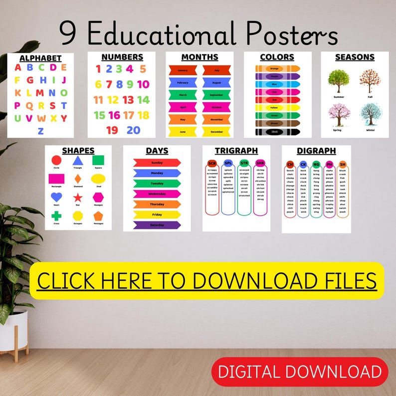 Bright Printable Educational Posters | Letters, Numbers, Colors, Shapes ...