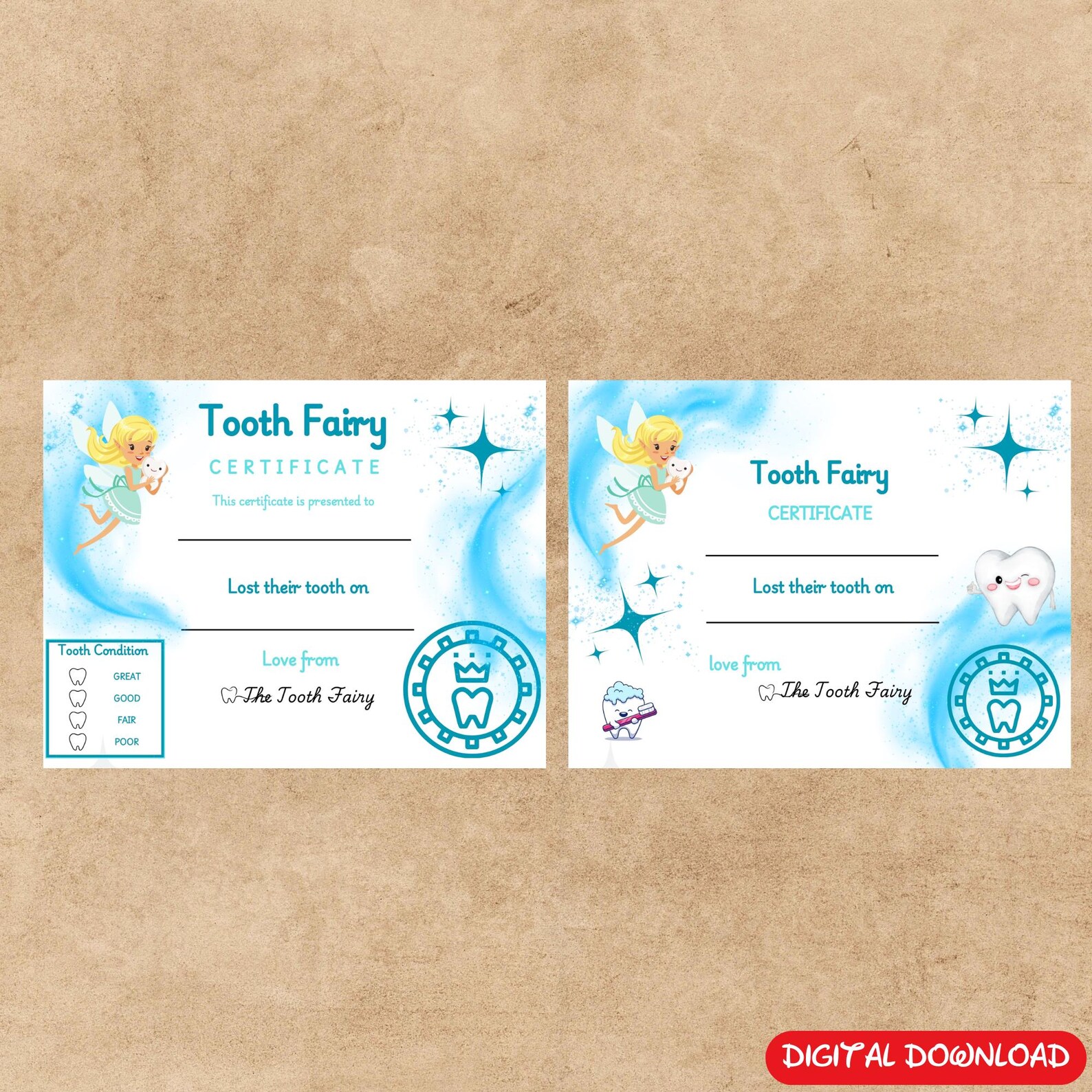 Magical Tooth Fairy Certificate & Receipt Bundle - Blue, Pink Designs ...