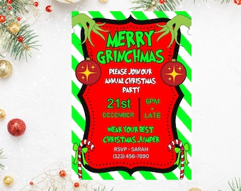Editable Grinch-themed Christmas Invitation | Holiday Party | Canva ...