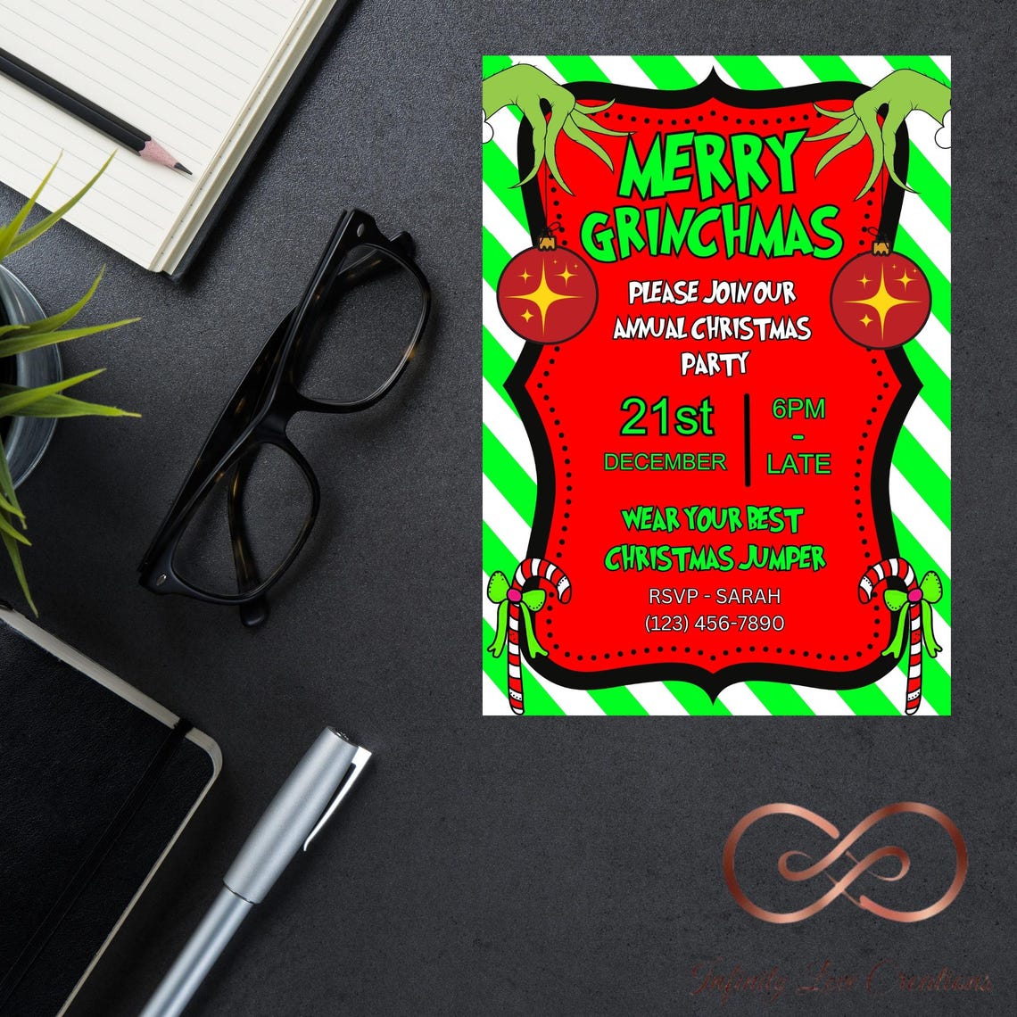Editable Grinch Christmas Party Invitation: Canva Template (10x14 Inch ...