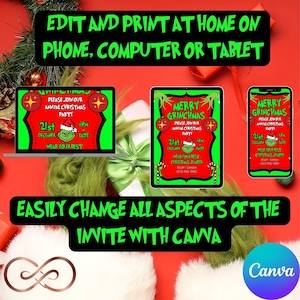 Editable Grinch-themed Christmas Invitation | Holiday Party | Canva ...