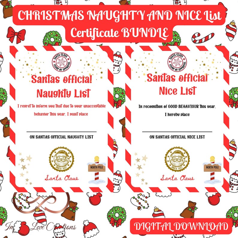 Santa's Naughty & Nice List Certificate Bundle - Printable Christmas ...