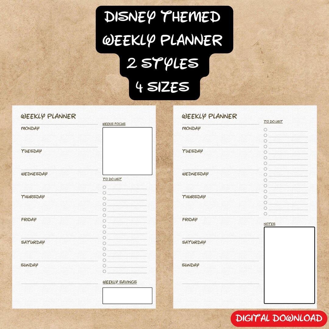 Disney-themed Printable Weekly Planner – 2 Fun Styles in A4, A5, 5.5x8 ...