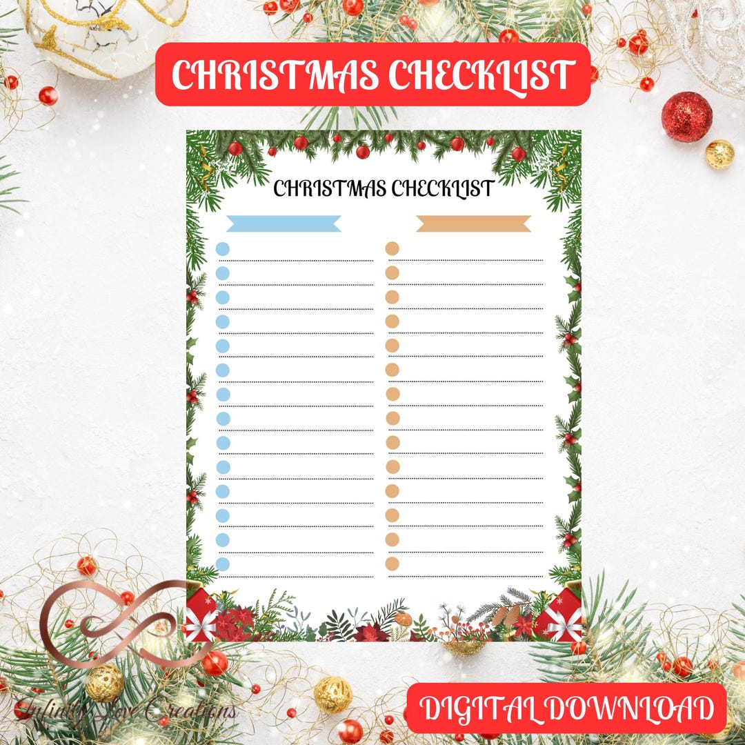 Christmas Themed Checklist Printable | 8.5x11 Holiday Planner ...