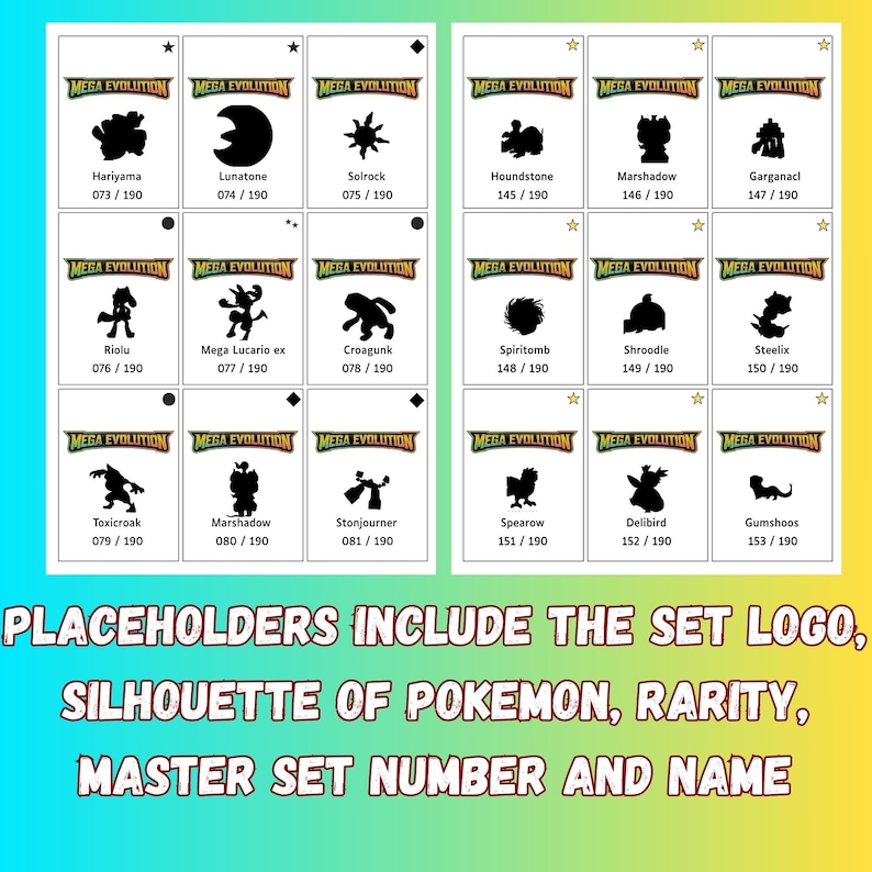 Pokemon TCG Mega Evolution Set Binder Placeholders and Checklist Master ...