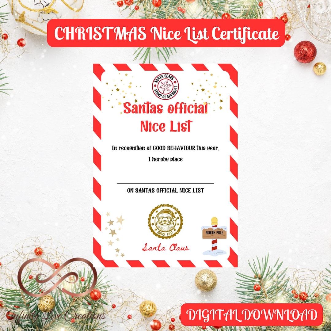 Santa's Nice List Certificate Printable - Custom Christmas Certificate ...