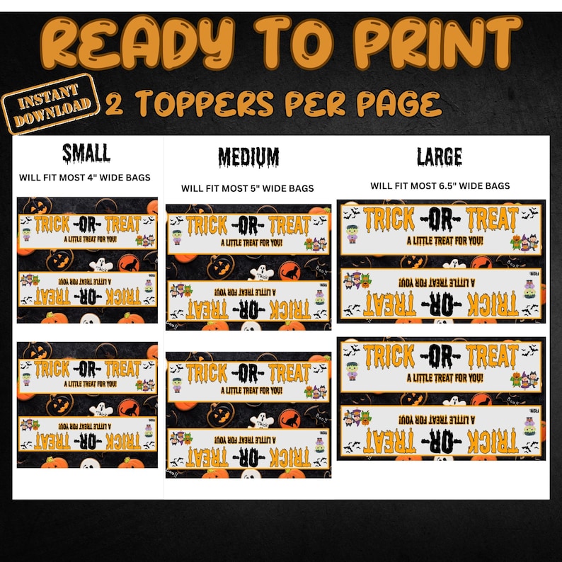 Printable Trick or Treat Bag Topper: Spooky Halloween Party Favor ...