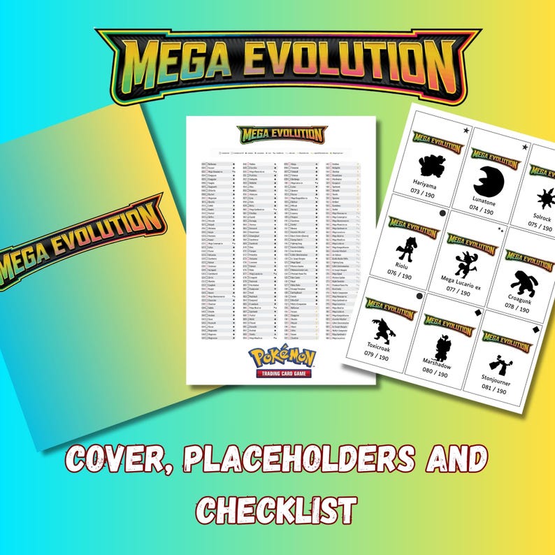 Pokemon TCG Mega Evolution Set Binder Placeholders and Checklist Master ...