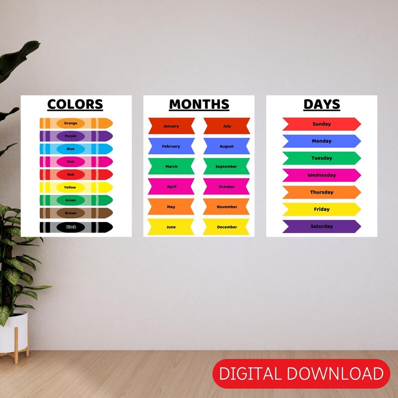 Bright Printable Educational Posters | Letters, Numbers, Colors, Shapes ...
